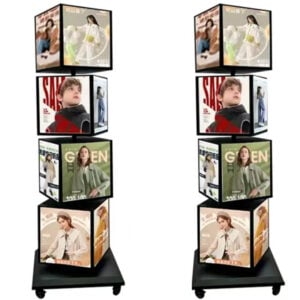 LED 4 Layers Standing Rotating Light Box Four Sided Display Vertical