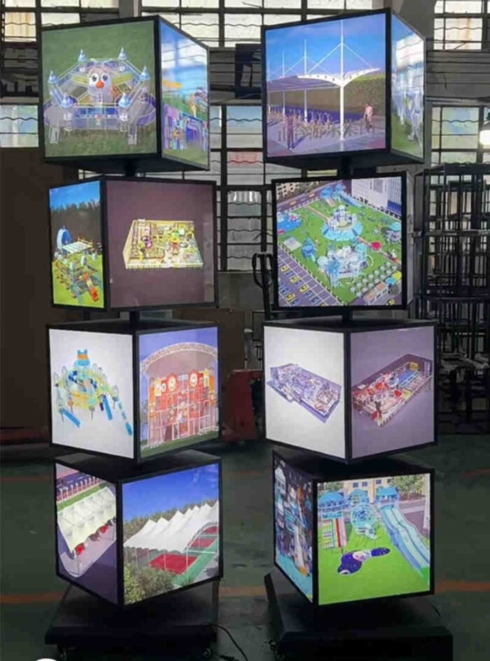 LED 4 Layers Standing Rotating Light Box Four Sided Display Vertical