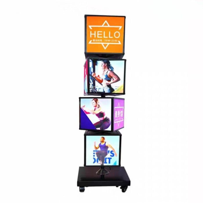 LED 4 Layers Standing Rotating Light Box Four Sided Display Vertical