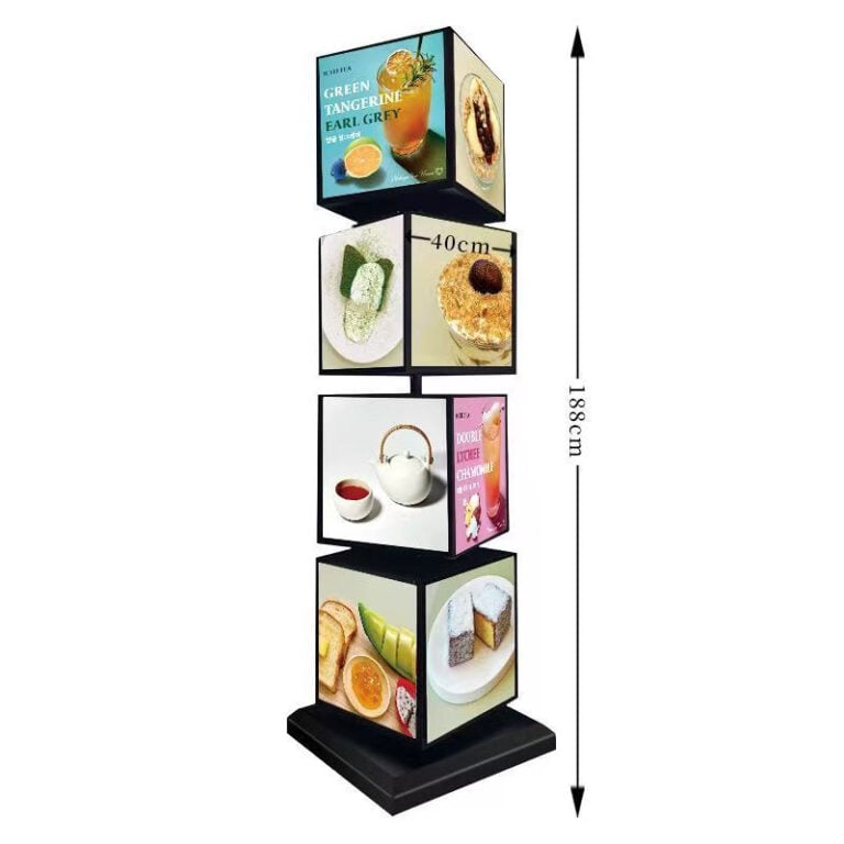 LED 4 Layers Standing Rotating Light Box Four Sided Display Vertical