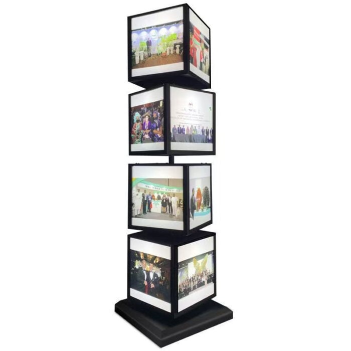 LED 4 Layers Standing Rotating Light Box Four Sided Display Vertical