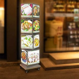 LED 4 Layers Standing Rotating Light Box Four Sided Display Vertical