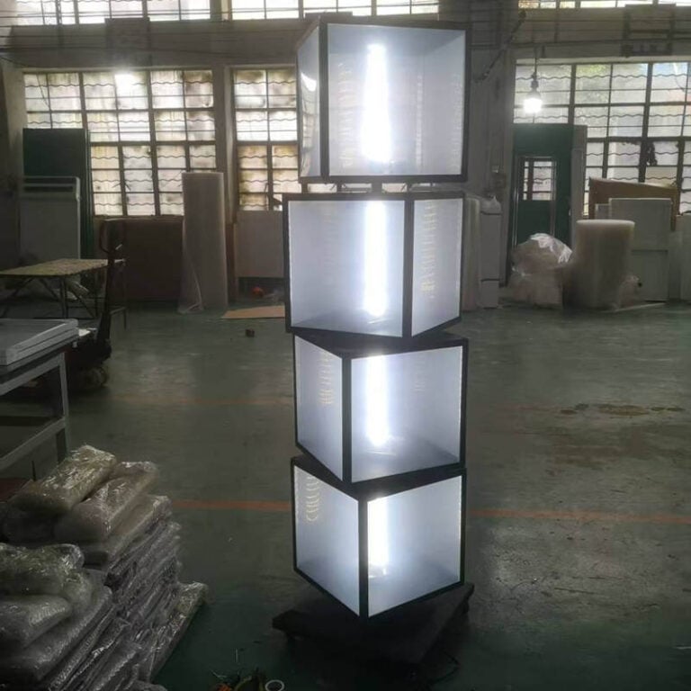 LED 4 Layers Standing Rotating Light Box Four Sided Display Vertical