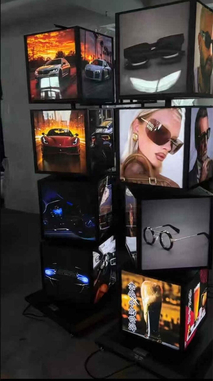 LED 4 Layers Standing Rotating Light Box Four Sided Display Vertical