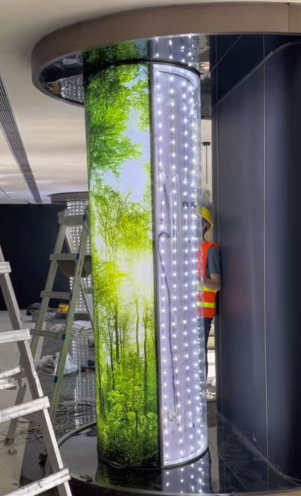 Round Column Fabric Light Box Backlit Sign Soft Film 360 Degree